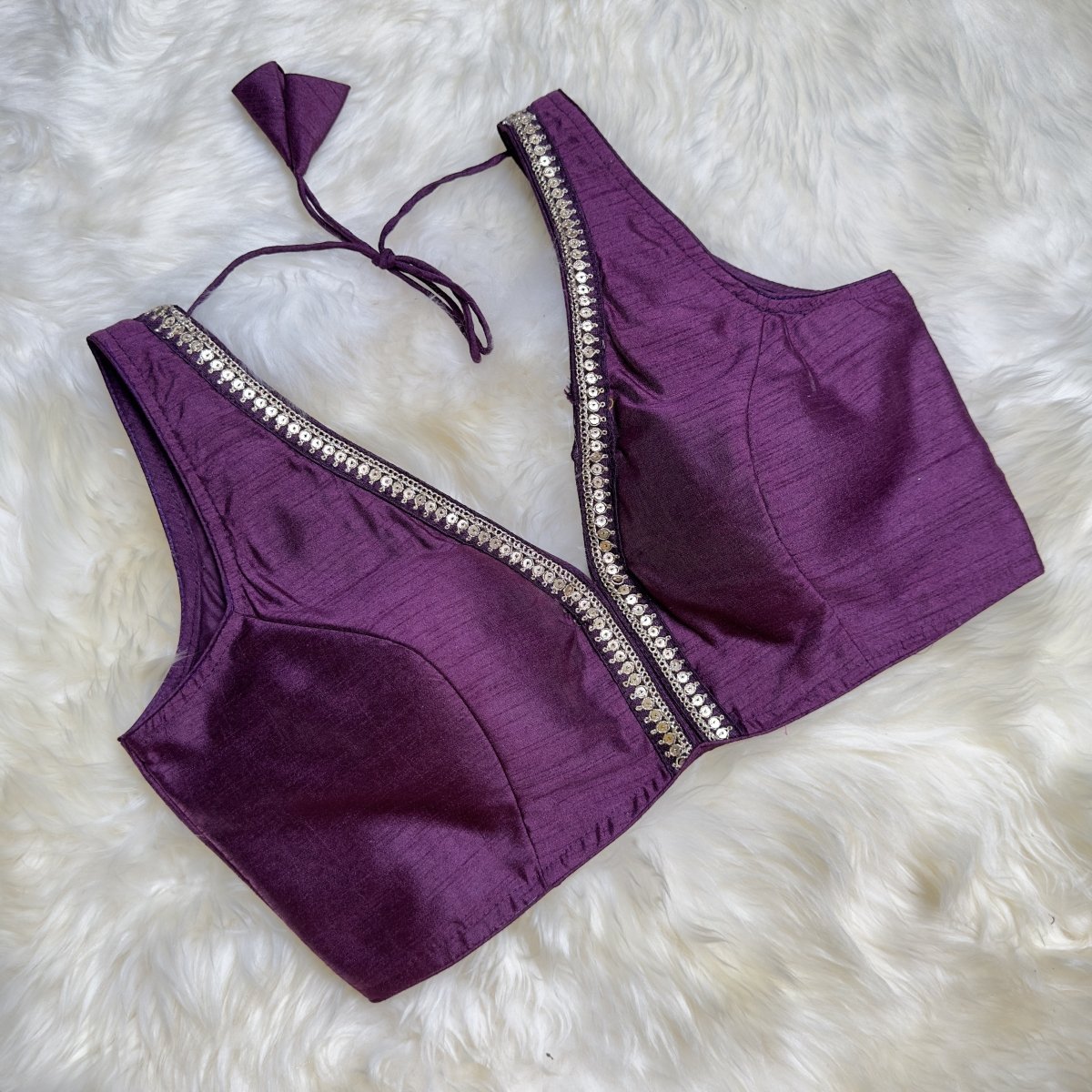 Stunning Plum Silk Blouse with Elegant Sequined Border - Radiate Regal ...